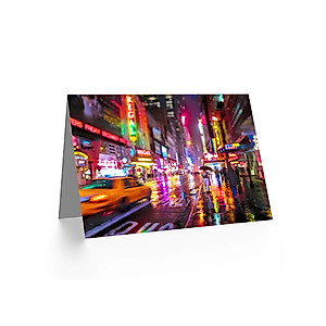 Wee Blue Coo NEW YORK NEON CITY LIGHTS PHOTO BLANK GREETINGS BIRTHDAY CARD ART
