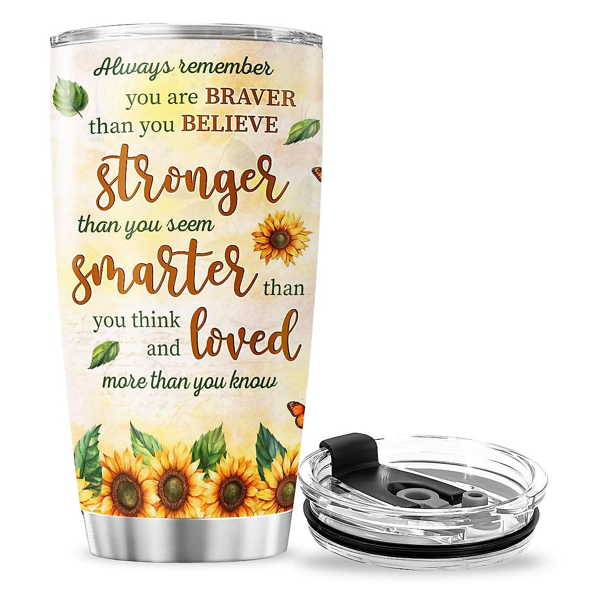 JENOIS Flower Floral Cups, Sunflower Gifts, Sunflower Inspirational Quotes, Tumbler 20 Oz With Lid And Straw