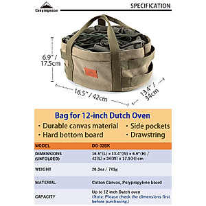 CAMPINGMOON Canvas Carry Bag for 12-inch Dutch Oven DO-32BK