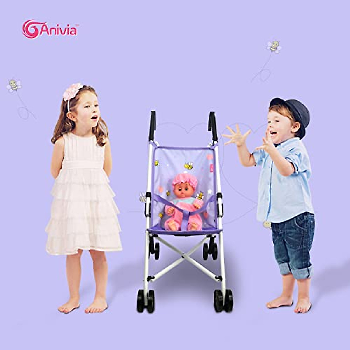 Anivia Baby Doll Collection Doll Stroller Heart Design Gifts for Toddlers and Girls Foldable Doll Stroller