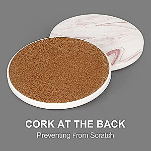 6 Pcs Cute Pink Marble Coasters with Holder Absorbent Ceramic Cup Coasters Best Decorative Round Cool Coaster Set Bar Modern Coasters Table Drink Coasters