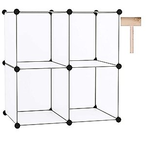 C&AHOME Cube Storage Organizer, 4-Cube Shelving Units, DIY Closet Storage, Modular Book Shelf, Ideal for Bedroom, Living Room, Office, 24.8" L x 12.4" W x 24.8" H Translucent White SBTM3004A