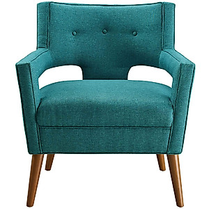 Modway Sheer Upholstered Fabric Mid-Century Modern Accent Lounge Arm Chair in Teal