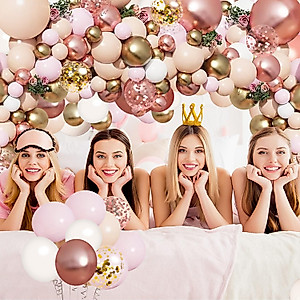 Rose Gold Balloon Garland Kit, Nude Pastel Pink Metallic Gold Matte White Balloons Gold and Rose Gold Confetti Balloons for Wedding Bridal Shower Princess Party Girl Birthday Baby Shower Decorations