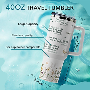 Christian Tumbler - Gifts for Christian Women - Bible Emergency Tumber - Motivational Coffee Tumbler - Gift Ideas for Christian Women, Friend, Coworkers - I Am A Child of God 40oz Tumbler with Handle