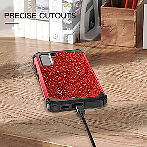 Hekodonk for S21 Plus + 5G Case 3D Luxury Heavy Duty Shockproof Protection Hard Plastic+Silicone Rubber Hybrid Protective Case for Samsung Galaxy S21 Plus + 5G Bling Red
