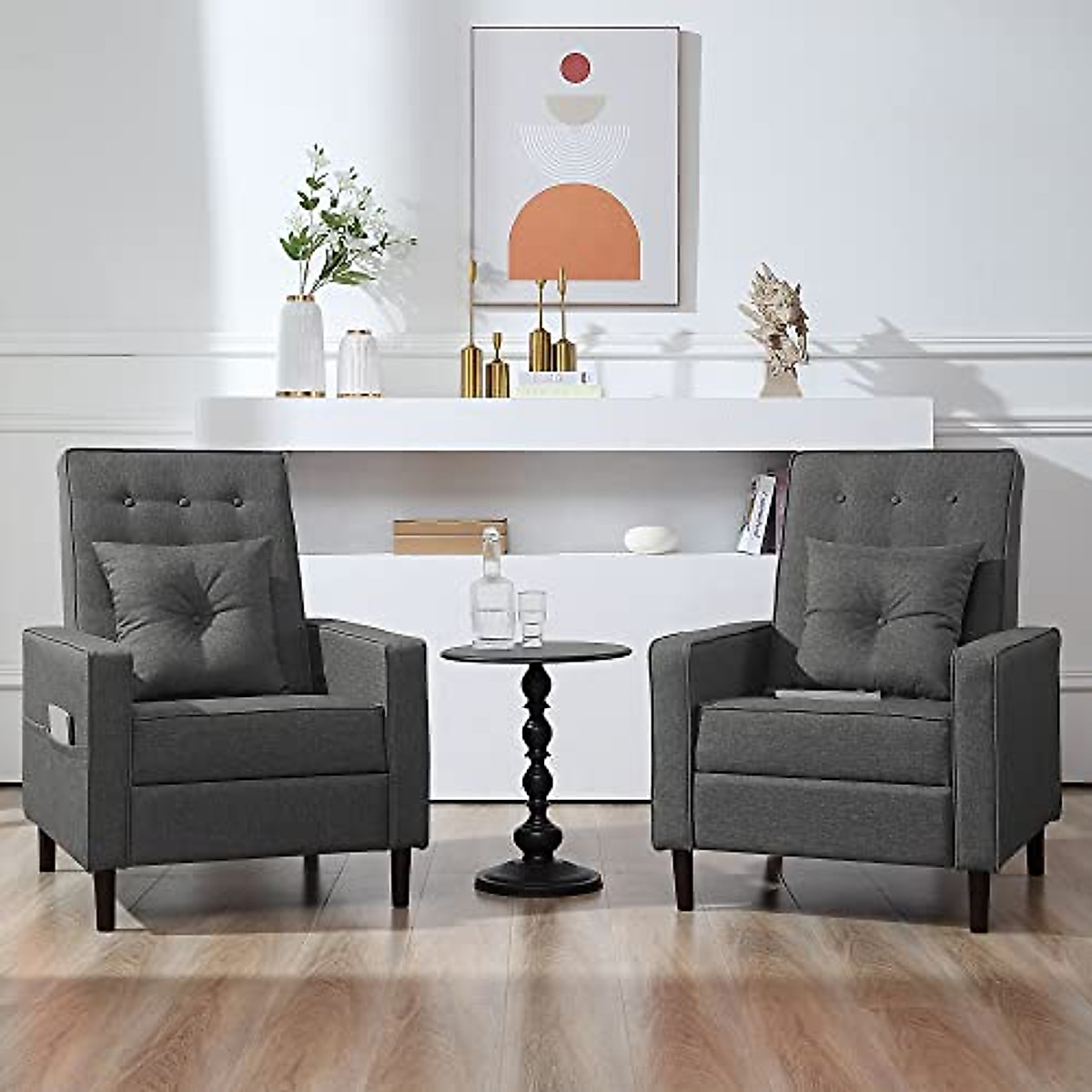 XSPRACER Push Back Recliner Chair, Lounge Chair for Bedroom, Living Room Chair, Linen, Dark Gray, Single One