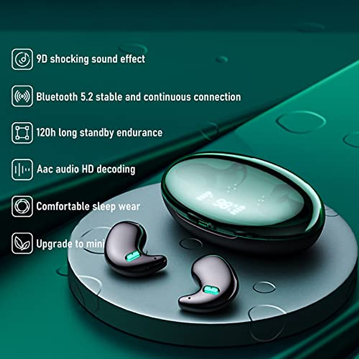 Bluetooth 5.2 Earphones Wireless Earbuds with Wireless Charging Case,with Earhooks Headset Built-in Mic for Sport,Clear Calls,Work,Music