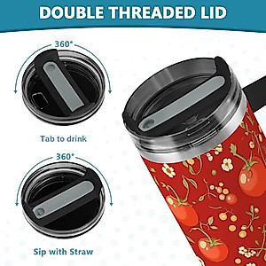 linqin Cartoon Red Tomato Vacuum Tumbler Insulated with Straw Lid 30 oz Kids Water Bottles Wide Mouth Travel Coffee Mug with Handle for Water, Iced Tea or Coffee
