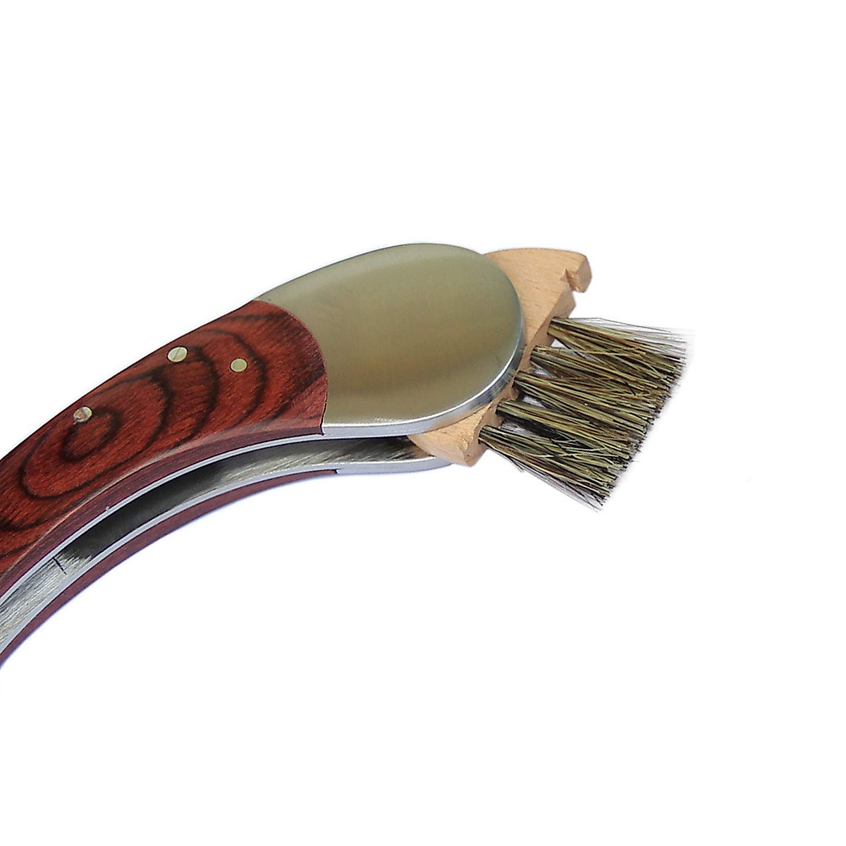 HANZIUP Folding Mushroom Knife with Neoprene Pouch Solid Wood Handle and Foldable Cleaning Brush