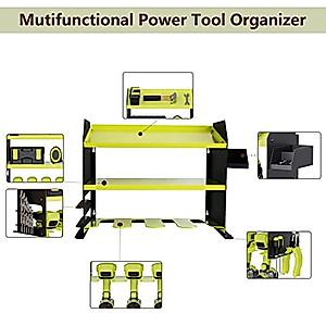 Luffioner Drill Storage Rack，Power Tool Organizer Drill Holder Wall Mount， Drill Organizer for Garage, Workshop,Drill Bit Storage Shlef, Holds 4 Drills with Screws Box Father's Day Gifts (Green)