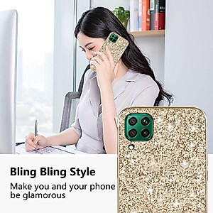 Compatible with Huawei P40 Lite Case Glitter Shockproof,Huawei P40 Lite Phone Case Bling Sparkly Soft TPU and PC Silicone Shiny Girl Women Thin Protective Cover (Gold)