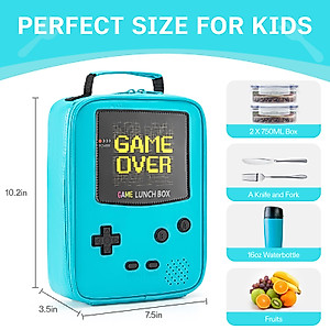 Kids Lunch Box Boy Insulated Lunch Bag Game Leather Thermal Lunch bag for School Insulated Cooler Bag Game Lunch Boxes for Boys Girls Kids Toddlers Teen