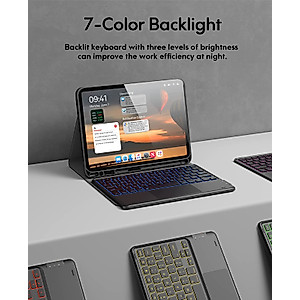 CHESONA for iPad Air 11 Inch Case with Keyboard (M2, 2024), 7-Color Backlight, Touchpad and Pencil Holder, 2 Bluetooth Channels, for iPad Pro 11 (4th/3rd/2nd/1st Gen) for iPad Air 5th & 4th Gen, Black