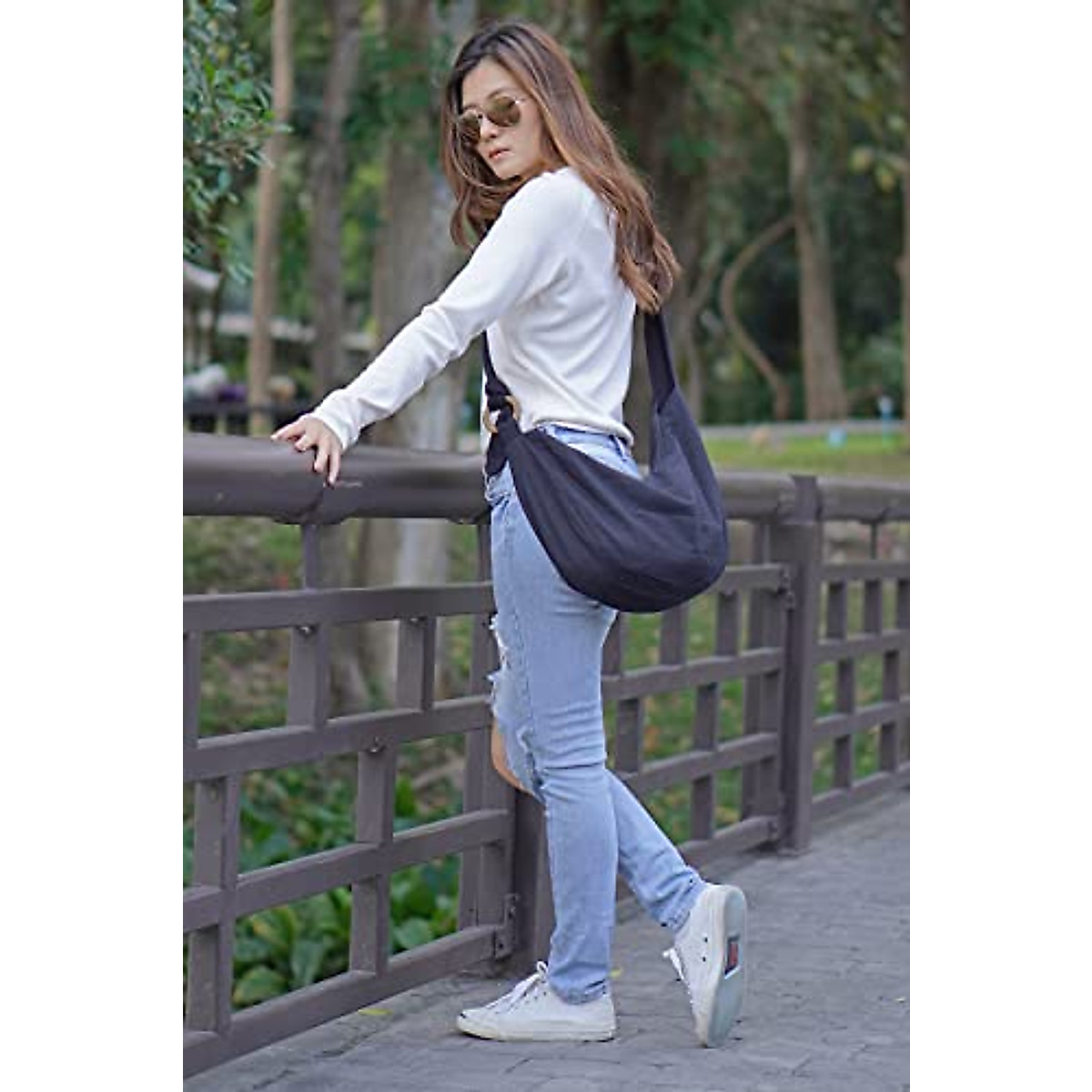 Your Cozy Women's Crossbody Handbags Hippie bag Boho Hobo Bags for Women Shoulder Sling Bag Hippie Tote Bag Handmade Cotton Hippie Purse with Adjustable Strap (Black)