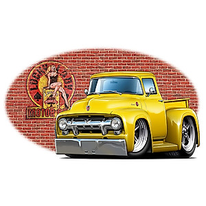 1954 Ford F100 Yellow Pickup Truck Classic Brick Wall Design Full Color Tshirt Large White
