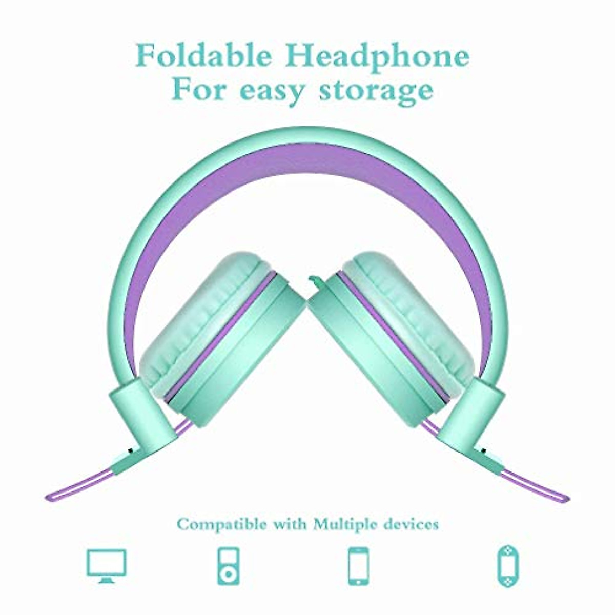 ELECDER i37 Kids Headphones Children Girls Boys Teens Foldable Adjustable On Ear Headphones 3.5mm Jack Compatible Cellphones Computer MP3/4 Kindle School Tablet Green/Purple