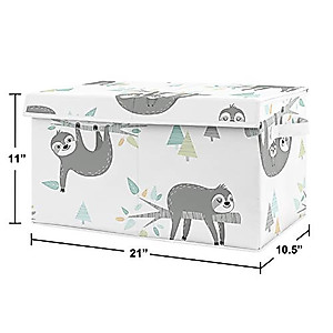 Sweet Jojo Designs Blue Jungle Sloth Boy or Girl Small Fabric Toy Bin Storage Box Chest For Baby Nursery or Kids Room - Turquoise, Grey and Green Tropical Botanical Rainforest