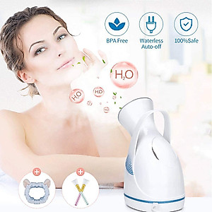 Facial Steamer, VillSure Nano Ionic Face Steamers for Facial, 100ml Portable Home Facial Humidifier Warm Mist Steam Face Machine Sauna SPA Face Steaming Skincare with Face Brushes and Hair Band