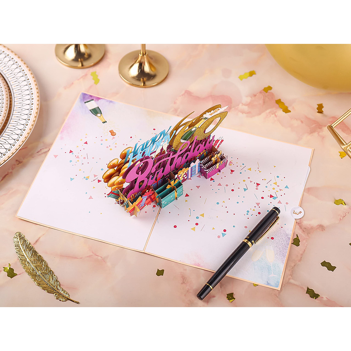 Liif Happy 60Th Birthday 3D Greeting Pop Up Card, Happy Birthday Card For Women, Men, Funny, 60 Years Old, Balloon, Champagne, Celebration - With 60 Gold Glitter & Message Note