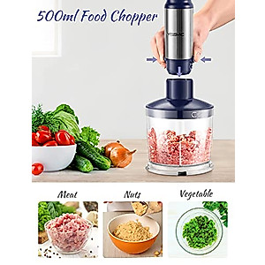 YISSVIC Hand Blender 1200W 5 In 1 Immersion Blender 12 Speed Stick Blender with 500ml Food Grinder 700ml Container Chopper Whisk Puree Infant Food, Smoothies, Sauces Soups