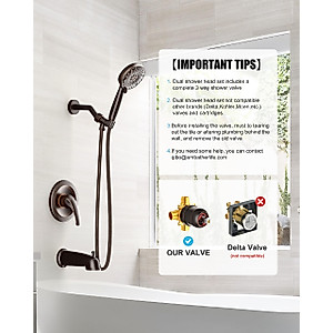 EMBATHER Shower Faucet Set with Tub Spout, 2 in 1 Bathtub Faucet Set with 8 Modes Shower Head, Single-Handle Tub Faucet Set, Shower Valve and Trim Kit, Oil-Rubbed Bronze