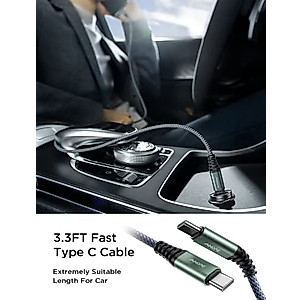 72W Fast Car Charger [PD36W & QC36W], AINOPE USB C Car Charger Fast Charging with 3.3ft Nylon Braided Type C Cable, Mini Cigarette Lighter USB Charger PD & QC3.0 for Samsung S23 S22, Piexl 7 Pro, iPad
