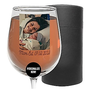 Personalized 16oz Photo Picture Print Stemmed Wine Glass - New Mom Gifts, Unique Gift for Mother's Day, Postpartum Gifts, Women After Birth, First Time Mom and Dad, New Parents, Her Mama Mommy, Baby