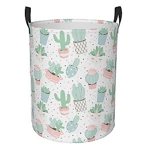 FeHuew Cute Cacti Succulents Pattern Collapsible Laundry Basket with Handle Waterproof Fabric Hamper Laundry Storage Baskets Organizer Large Bins for Dirty Clothes,toys,Bathroom