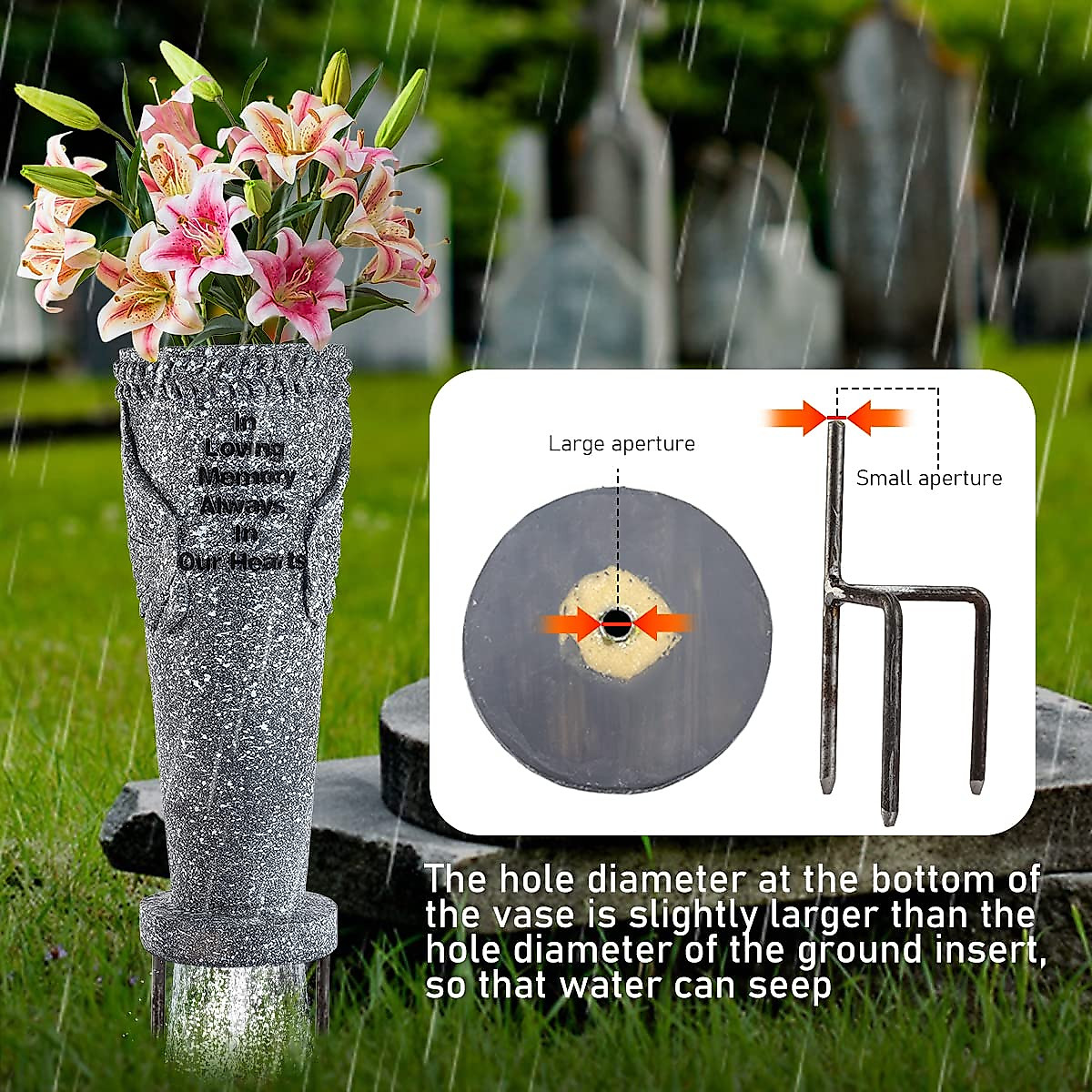 MIBUNG Cemetery Grave Vase with Ground Spikes, Angel Wings Vase for Fresh/Artificial Flowers, Floral Holder Headstone Decorations Grave Marker Memorial Stone Garden Yard Stake, Sympathy Gift