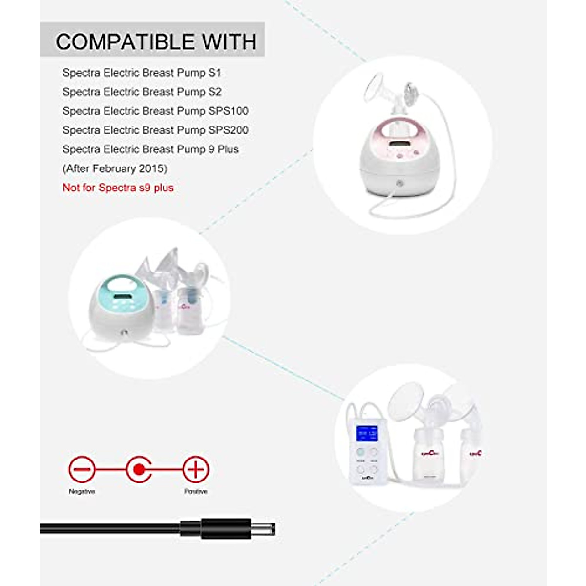 12V AC Adapter for Spectra Electric Breast Pump, Spectra S1, S2, SPS100, SPS200, 9 Plus, Baby Double Electric Breast Pump Replacement Power Cord Charger