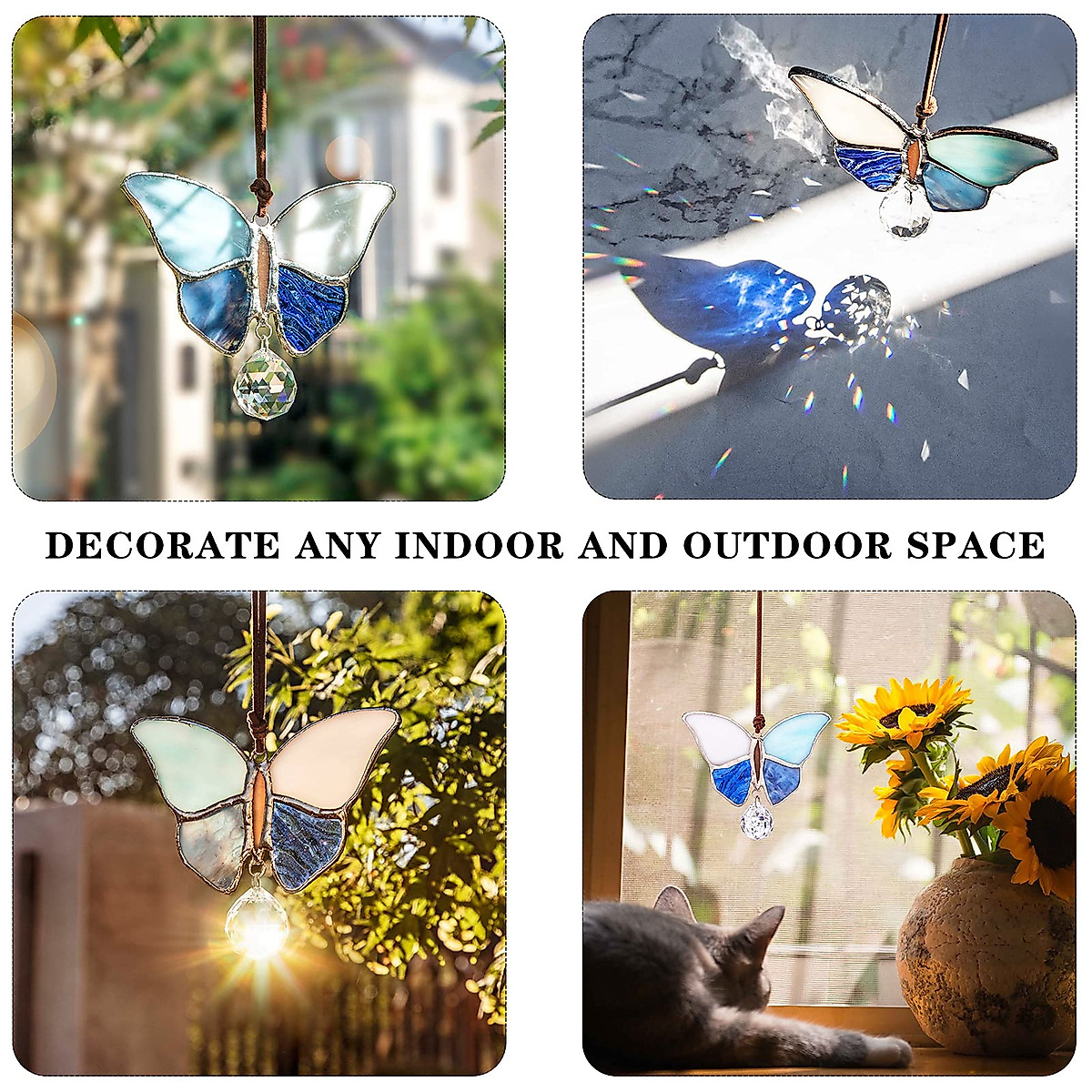 H&D HYALINE & DORA Tiffany Stained Glass Window Hangings Butterfly Shaped Art Style Sun Catcher Windows Panels for Home Garden Party Christmas Day Gift