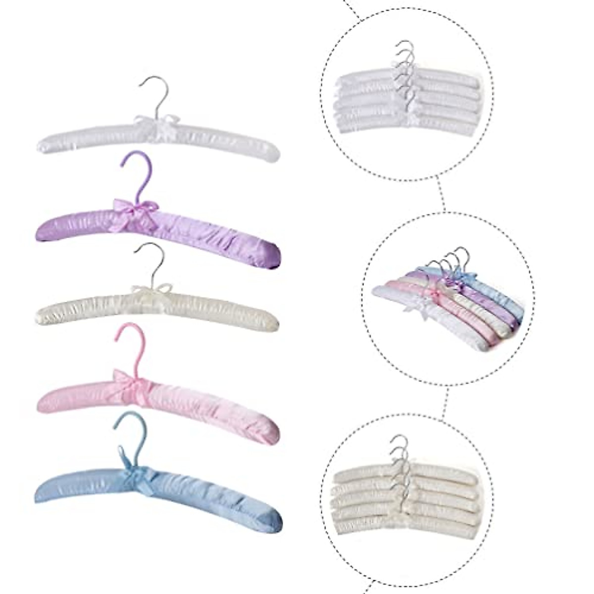5Pcs Clothing Hangers, Felt Hangers Bride Hanger Padded Hangers Wedding Dress Hanger Anti Slip Fabric Hangers Satin Hangers for Sweaters Dresses Weddings Lingerie, Random Color