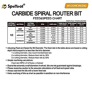 SpeTool Upcut Spiral Router Bits Extra Long (4 inch) with 1/2 Inch Shank , 1/2 Cutting Diameter Solid Carbide CNC Router Bits End Mill for Wood Mortises and Cutting Dadoes Carving