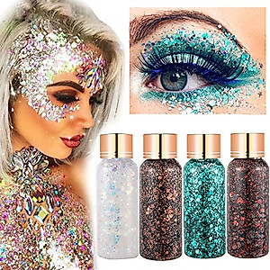 1PCS Sparkling Liquid 30ml Cosmetic Long Glitter Chunky Nails Hair Body Gel Glitter Eyeshadow Sequins Lasting Glitter Festival Makeup Face Mermaid Store Front Play Set (D, One Size)