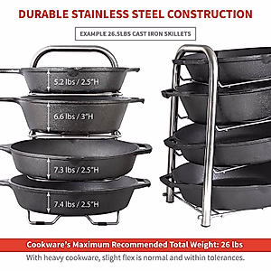 Heavy Duty Kitchen Pot Rack Organizer For Cabinet - Height Adjustable 5-Tier Cast Iron Skillet Cookware Rack - Stainless Steel Pots And Pan Storage Rack Organizer For Cabinet Countertop - 16.5" Tall