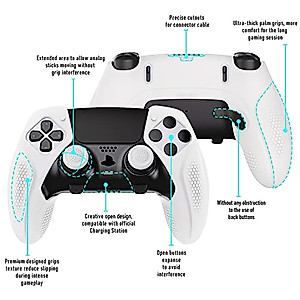 PlayVital Ninja Edition Anti-Slip Half-Covered Silicone Cover Skin for ps5 Edge Controller, Ergonomic Protector Soft Rubber Case for ps5 Edge Wireless Controller with Thumb Grip Caps - White