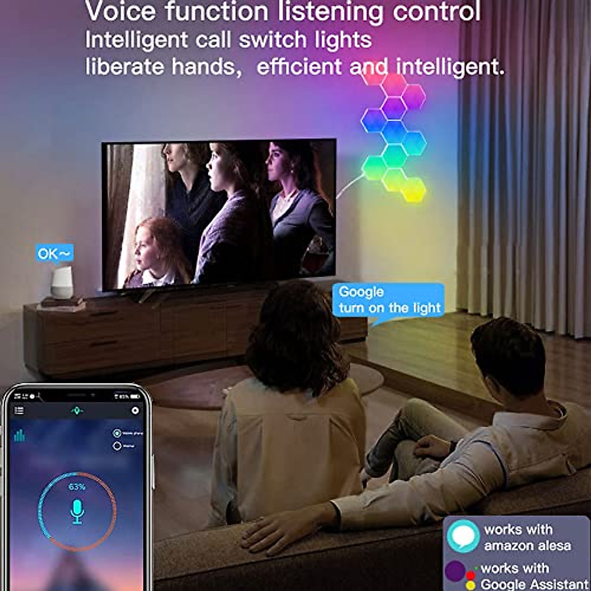 Firmlly RGB Hexagon Lights, LED Hexagon Wall Light, Smart Hexagonal Wall Panels, Bluetooth/WiFi Connection, LED Wall Panels for Gaming Room, Bedroom, Wall Decor (WiFi*3PCS, RGB)