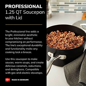 SCANPAN Professional 1.25 qt Saucepan with Lid - Easy-to-Use Nonstick Cookware - Dishwasher, Metal Utensil & Oven Safe - Made in Denmark