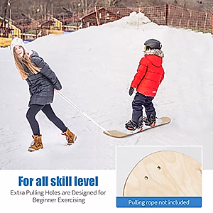 GYMAX Wooden Snowboard, Skateboard for Snow with Step-in Binding & 2 Pulling Holes, All Skill Level Foot Deck for Skiing, Adults Youth Kids Over 5
