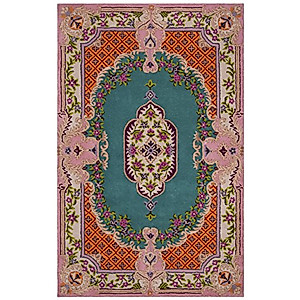 SAFAVIEH Bellagio Collection 5' x 8' Blue/Pink BLG535M Handmade Medallion Premium Wool Area Rug