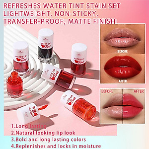 3 Colors Water Lip Tint Stain Set, Velvet Color Lip Tint Watery Lip Stain,Lip & Cheek Tint Moisturizing Mini Liquid Lipstick, Weightless & Non-sticky Finish Long-lasting Waterproof Lip Tint (Set A)