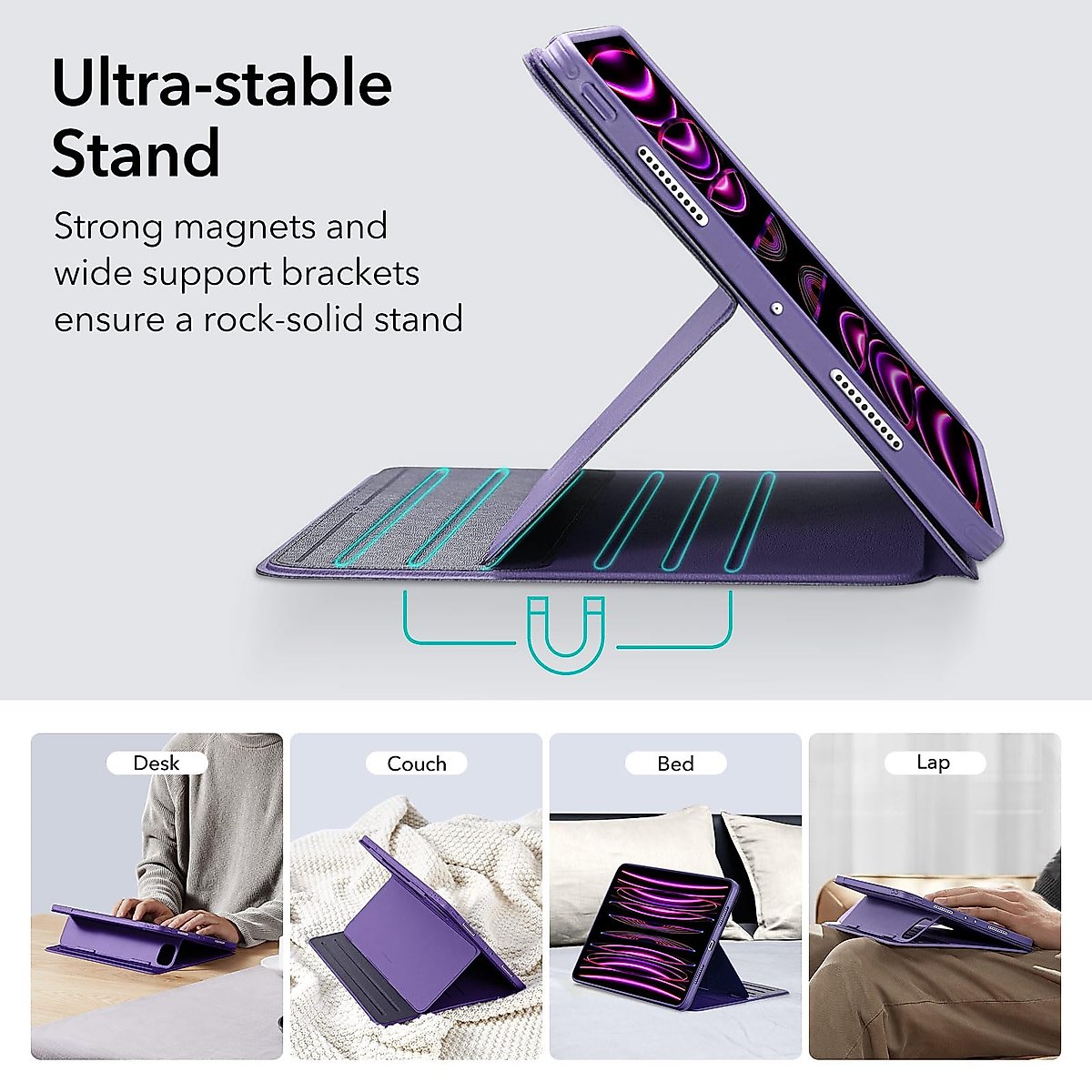 ESR for iPad Pro 12.9 Case (6th/5th Generation, 2022/2021), Removable Magnetic Cover, Adjustable Portrait/Landscape Stand with Raised Display View, 9 Standing Angles, Shift Series, Purple