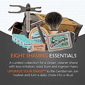 Gentleman Jon Deluxe Vintage Wet Shave Grooming Set for Men - Safety Razor, Brush, Alum Block, Soap, Bowl, Blades, Stand & Dopp Kit