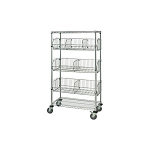Quantum Storage Systems M2448BC6C 5-Tier Mobile Wire Basket Unit with 3 Baskets, Chrome Finish, 24" Width x 48" Length x 69" Height