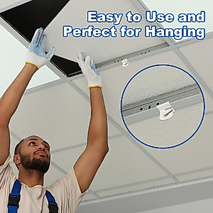 Wozoohyi White Suspended Ceiling Hooks 10 Pairs Metal Ceiling Hanging Hook,Ceiling Grid Clips for Offices Home Plants Decorations,T-Bar Suspended Ceiling Hooks Hold Up to 20 Lbs (A-White 10 Pcs)