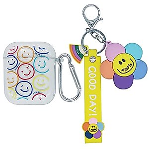 Compatible with AirPods Case Smile, Clear Smooth Soft TPU Cartoon 3D Cute Smile Face Design with Keychain Cover for Airpods 1/2, Kids Girls Women Funny Kawaii Cute Case for AirPods 1&2 Generation