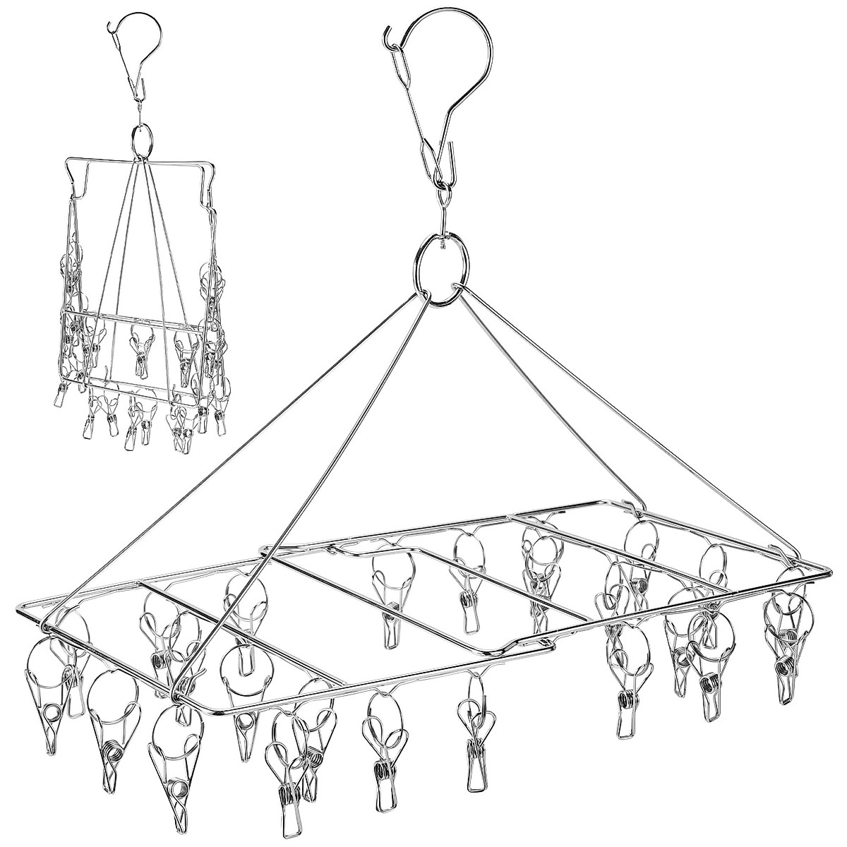 WudTus 24 Clips Sock Dryer Folding Stainless Steel Space-Saving Drying Rack for Sock, Underwear, Baby Clothes and Small Laundry Items