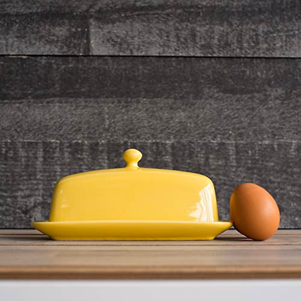 Now Designs Stoneware Rectangle Butter Dish with Lid, Lemon Yellow 4.5 x 8 in