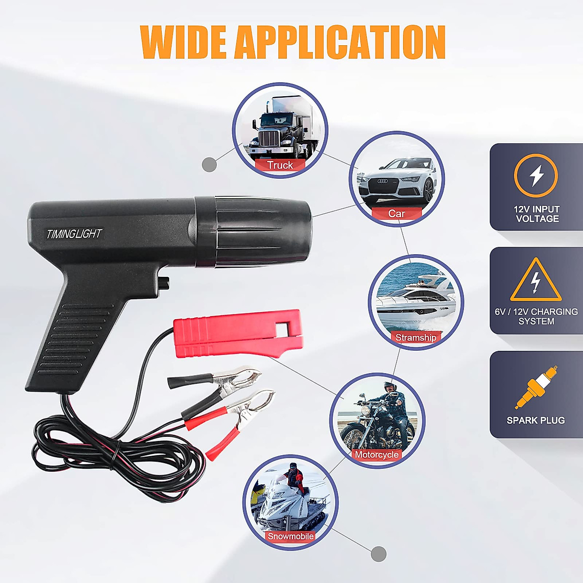Automotive Timing Light 12V, Inductive Ignition Timing Light Gun for 2&4 Stroke Petrol Engine for Old Classical Car Motorcycle